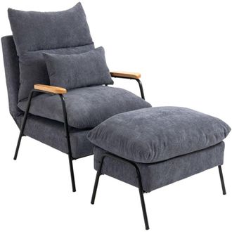 HOMCOM Homcom - Relaxsessel mit Hocker Sessel mit Verstellbar R&uuml;ckenlehne, Liegefunktion, Kissen, Loungesessel Modern Polstersessel mit Kord-Optik f&uuml;r