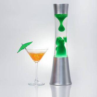 Licht-Erlebnisse Frische Lavalampe Grün SANDRO 39,5cm hoch Silber mit Schalter Tischlampe Retro Wohnzimmer Jugendzimmer