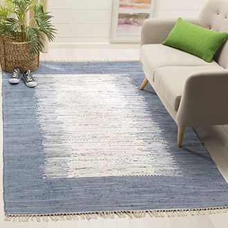 Safavieh Modern Teppich für Wohnzimmer, Esszimmer, Schlafzimmer - Montauk Collection, Kurzer Flor, Elfenbein und Dunkelblau, 183 X 274 cm
