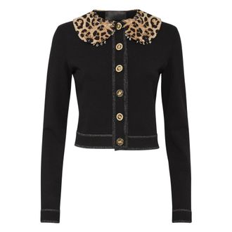 Philipp Plein Leopard Collar Cardigan - - Knitwear - Damen - Schwarzk - S
