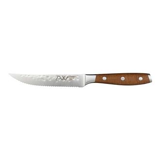 Rockingham Forge Ashwood 12,5 cm gezacktes Einzelsteakmesser - Langlebiger Vollerl-Griff aus Naturholz - Professionelles Kochmesser mit antihaftbeschichteter Hammersch