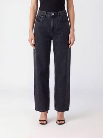 Jil Sander Jean droit en denim de coton noir taille mi-haute &agrave; 5 poches