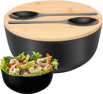 Generic Saladier avec couvercle - Grand bol de service - 25 cm r&eacute;utilisable avec couvercle en bois pour m&eacute;langer, cuisine, p&acirc;tisserie, c&eacute;r&eacute;ales, p&acirc;tes, soupe,