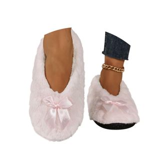Minetom Damen Pl&uuml;sch Fliege Hausschuhe Antirutsch Baumwolle Pantoffeln Mit Polar Fleece-Futter Slip On Flache H&uuml;ttenschuhe Ballerinas A Rosa 38/40 EU