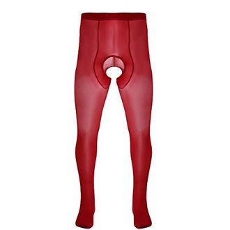 TiaoBug Homme Collant Transparent Bas de Contention Lingerie Moulant Pantalon Legging Soie Collant Compression pour Gym Yoga Sport Fitness B Rouge Taille Libr