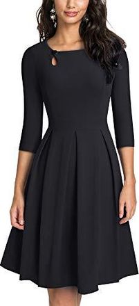 Homeyee A223 Robe de cocktail plissée, style vintage, pour femme, col rond, Noir, XL