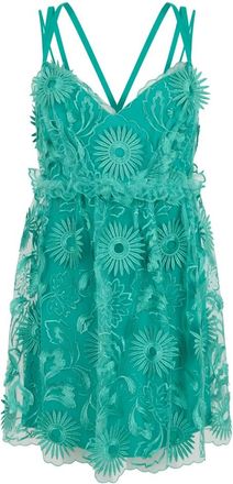 Alberta Ferretti Femme, Robes, Bleu, Taille: 38 FR Robe Courte avec Broderie Florale