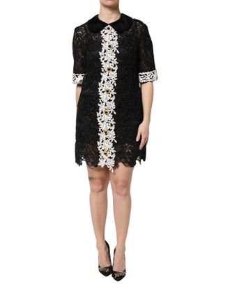 Dolce & Gabbana Womens Black Floral Lace Embellished Mini Dress