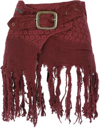 Guru Shop Goa Minirock, Wickelrock, Tribal Cacheur, Hüftschmeichler, Fransenrock - Bordeauxrot/Röcke