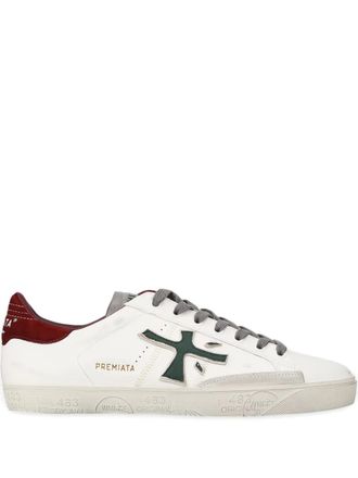 Premiata baskets en cuir &agrave; logo strass&eacute; Steven - Blanc