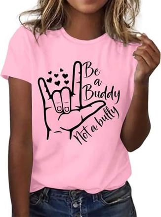 Generic Tshirt Femme T-shirt Col V Blouse Ample Casual Mode Manches Courtes Col Rond, Rose, XXL