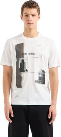 A|X Armani Exchange Mens Scattered Graphic Elements with Iconic Building Image Regular Fit Tee T-Shirt, Off White Milano, Mittel