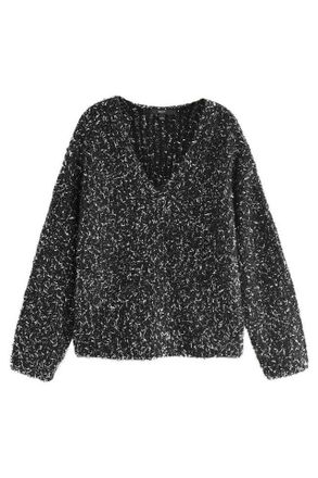 Next V-Ausschnitt-Pullover Grobstrickpullover mit Lametta und V-Ausschnitt (1-tlg)