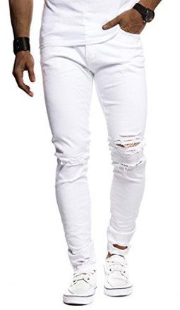 LEIF NELSON pour des Hommes Pantalon en Jean Slim fit en Denim Stretch d&eacute;chir&eacute; LN9145 Blanche W32L30