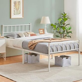 Yaheetech Metallbett 90 x 200 cm Bettrahmen mit Kopfteil Bettgestell aus Metall Gästebett mit Lattenrost für Schlafzimmer Gästezimmer Weiß