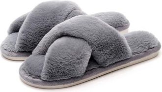 Generic Pantoufles pour femmes Bout ouvert Cross-Strap Fleece doubl&eacute; Chaud Doux Confortable moelleux L&eacute;ger Respirant Mousse &agrave; m&eacute;moire de forme Pantoufles anti