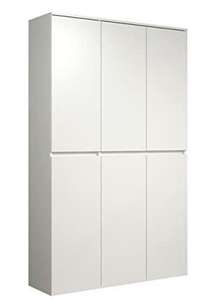 Trendteam Nevada - Mehrzweckschrank - Wei&szlig; - Schrank mit 6 T&uuml;ren, 12 Einlegeb&ouml;den und 1 Kleiderstange - (BxHxT) 111 x 191 x 34 cm - grifflose T&uuml;ren
