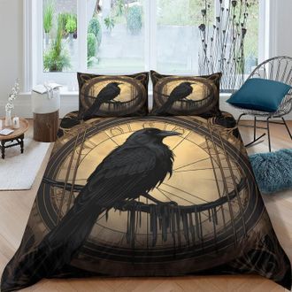 Generic Bettwäsche-Sets 135X200 cm 3D Effekt Tierkrähe Gedruckt Erwachsene Junge Mädchen Bettbezug Super Weiche Bettwäsche Mit Reißverschluss + 2 Kissenbezug 