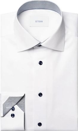 Eton Homme, Chemises, Blanc, Taille: S Geometric Effect Slim Fit Signature Twill Skjorte