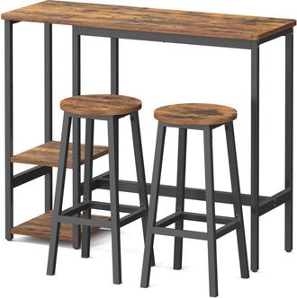 Vasagle Ensemble Bistrot 3 Pi&egrave;ces, Table avec &Eacute;tag&egrave;res, Chaises de Cuisine, Structure en Acier, pour Salon, Marron et Noir