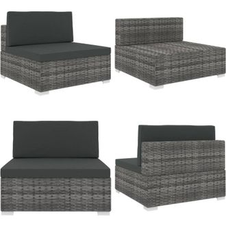 vidaXL Vidaxl - Modular-Sofa-Mittelteil 1 Stk. + Auflagen Poly Rattan Grau - Outdoor-M&ouml;bel - Gartenm&ouml;bel - Sofas - Lounge Set - Rattan Sofa - Home & Living