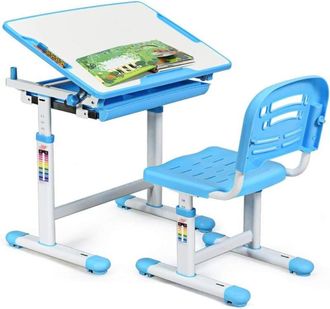 Costway Costway - Bureau et Chaise Ensemble pour Enfants Ensemble Table Chaise Réglable en Hauteur avec Tiroir Inclinables
