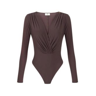 Elisabetta Franchi Stretch Georgette Bodysuit - - Tops - Damen - Braun - M