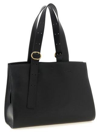 Jil Sander Womens Calfskin Tote Black Leather