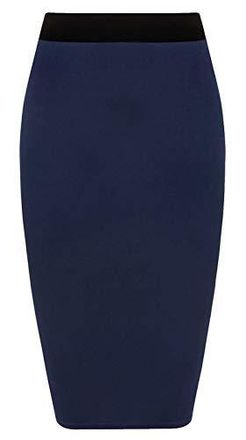 Generic Unbranded Jupe crayon midi pour femme Uni Bodycon Stretch Jersey Jupe de bureau Taille 36-54, bleu marine, 40-42