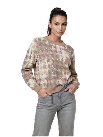 Monari Langarmshirt bunt,Freizeit,Viskose,Hahnentritt,Rundhals,Langarm,Regular Fit