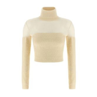 Elisabetta Franchi Rollkragentop mit Schmucklogo - - Knitwear - Damen - Wei&szlig; - S