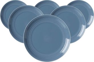Ritzenhoff & Breker Levi Dessertteller 6er Set, 21 cm, Frühstücksteller mit feinem Rillenrelief, Skandinavisches Design, Porzellan, Blau