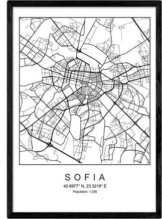 Nacnic Blade Sofia Stadtkarte nordischen Stil schwarz und weiß. A3 Größe Plakat Das Bedruckte Papier Keine 250 gr. Gemälde, Drucke und Poster für Wohnzimmer 