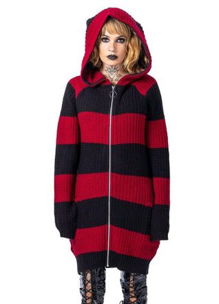 Poizen Industries Strickjacke Esther Cardigan Schwarz-Rot Gestreift Punk Gothic