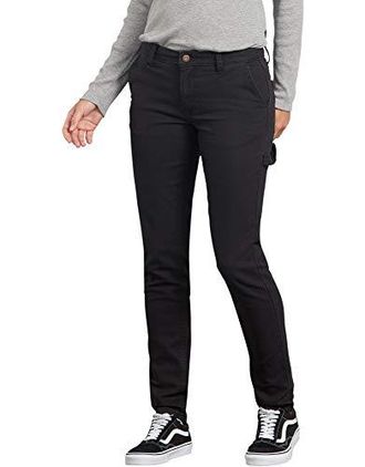 Dickies Femme, PANTALON DUCK TYPE CHARPENTIER SLIM COUPE DROITE, NOIR RINCÉ, 27