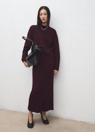 Mango Pull en maille &agrave; col rond lie de vin - Femme - XL - MANGO