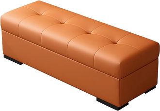 Generic Moderner Leder-Sitzsack Napa mit Stauraum, Eleganter Fu&szlig;hocker f&uuml;r Schlafzimmer, Wohnzimmer und Eingangsbereich, Moderne Sitzbank (Orange, 60 x 40 cm)