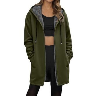 Generic Veste Polaire Femme Sweat &Agrave; Capuche Manteau Long Femme Hiver Sweatshirt Polaire Zipp&eacute; Sweat a Capuche Hiver avec Poche Manches Longues Jacket Grandes 