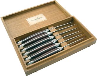 Laguiole Set mit 6 Fleischmessern - Edelstahl, Palisandergriff - Perfekte Kante - Zum Geben oder Danken dank der schönen Geschenkbox - Messer für Fleisch, Gefl