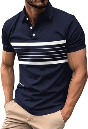 Generic Chemise d&eacute;contract&eacute;e pour homme - Printemps &eacute;t&eacute; &agrave; manches courtes avec fermeture &eacute;clair et revers - Couleur unie - Style ski &agrave; manches longues, bleu m