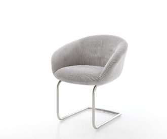 DELIFE Freischwinger Vinka-Flex mit Armlehnen Cord Silbergrau Freischwinger rund Edelstahl Taschenfederkern, Esszimmerst&uuml;hle