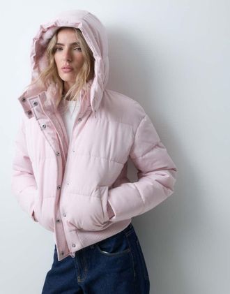 Hollister Oversize-Steppjacke mit Kapuze in Babyrosa