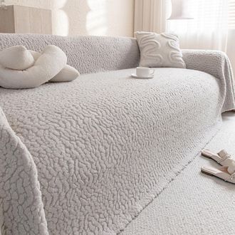 Generic Baumwollsofa-Schutz vor Haustieren, haustierfreundliche Loveseat-Anti-Kratz-Couchh&uuml;lle, weiche waschbare dekorative Sofahusse Light-Gray 180x420cm/70.