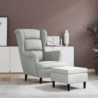 vidaXL Chaise dalarme avec aile en arri&egrave;re avec repose-pieds en velours &eacute;l&eacute;gant dans diff&eacute;rentes couleurs Couleur : Gris clair