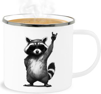 Shirtracer Emaille Becher Blechbecher - Tassen - Retro Waschb&auml;r Rocker lustig I Lustiges Rock Musik Geschenk Waschb&auml;ren I Funny Rock Star Raccoon Geschenk Metal 