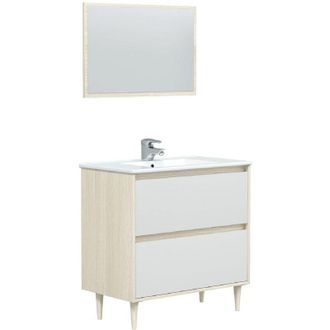PEGANE Pegane - Meuble sous vasque en panneaux de particules m&eacute;lamin&eacute;s coloris ch&ecirc;ne avec miroir - Longueur 80 x Profondeur 45 x Hauteur 80 cm