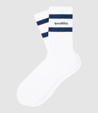 Sporty & Rich Chaussettes Serif Logo White Light Navy