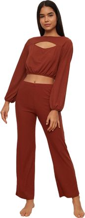 Trendyol Trendyol Damen Cinnamon Cut-out Detailed Camigrade Knitted Pajama Set, Cinnamon, L EU