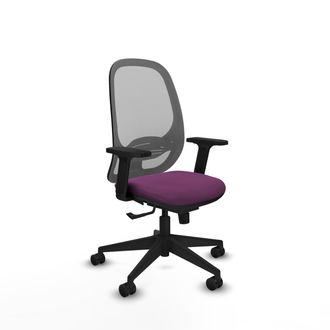 Piqueras y Crespo Stuhl mit 2D-Armlehnen, h&ouml;henverstellbare Lendenwirbelst&uuml;tze. Ausgestattet mit 3 Positionen und Schneideschaum. Mit Rollen von 65 mm Nylon. Grau/Viole