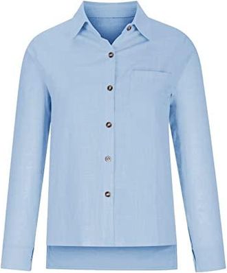 Generic Chemise boutonn&eacute;e en gaze pour femme - Tendance - Printemps - &Eacute;t&eacute; - Col en lin et coton - Chemisiers de plage surdimensionn&eacute;s &agrave; manches longues - Coup